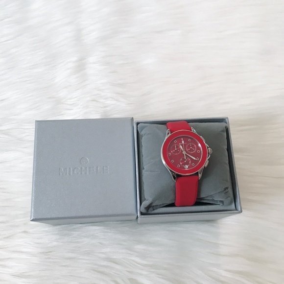 Michele | Accessories | Nwt Michele Cape Chrono Red Sunray Dial Watch ...